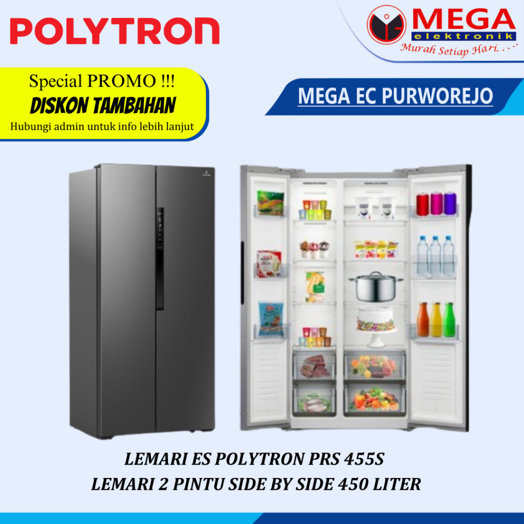Jual LEMARI ES POLYTRON PRS 455S LEMARI 2 PINTU SIDE BY SIDE 450 LITER ...