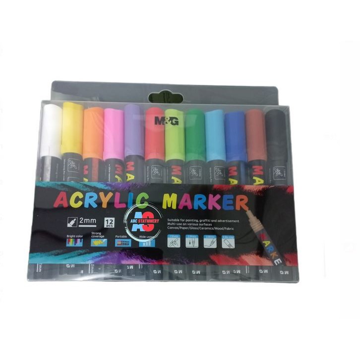 Jual SPIDOL ACRYLIC MARKER 12 WARNA M&G APL976E1 | Shopee Indonesia