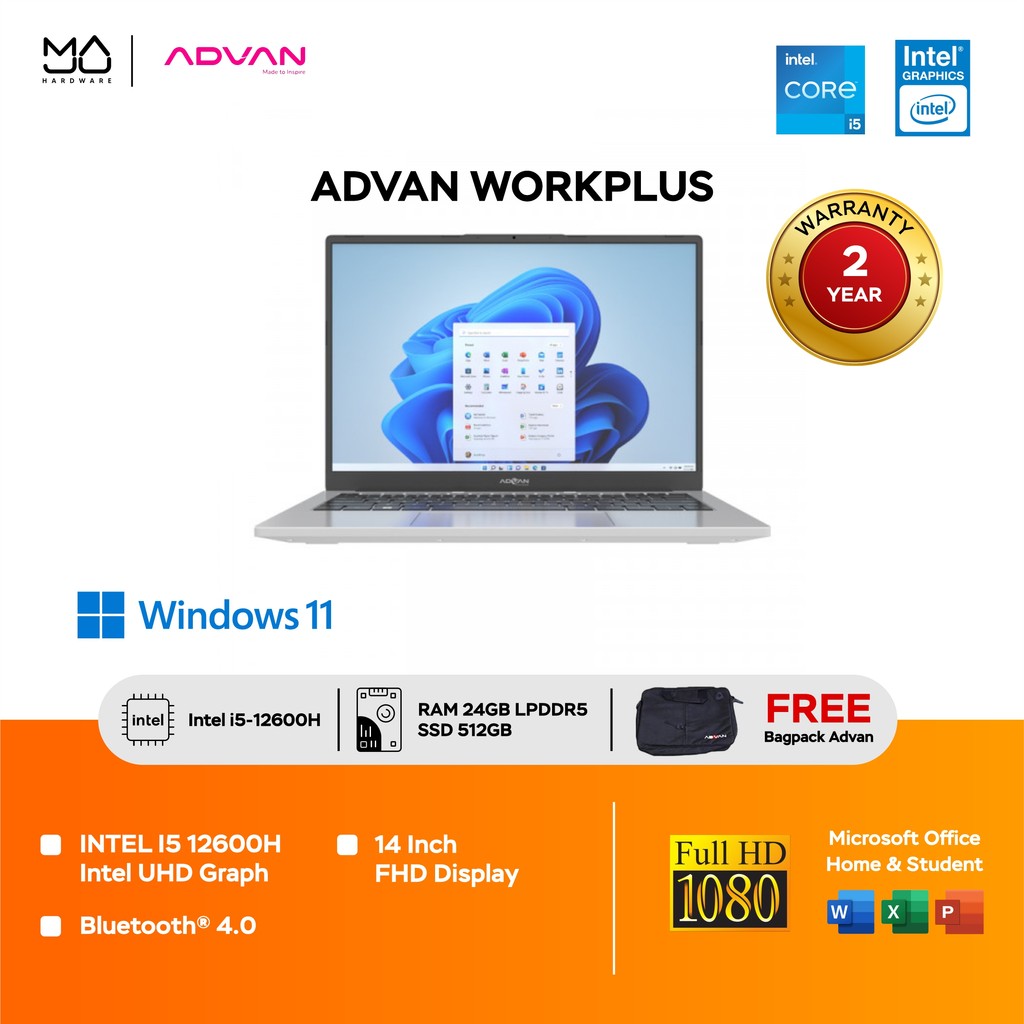 Jual Laptop ADVAN Workplus Intel i5 12600H 14'' FHD IPS 24GB 512GB Win ...
