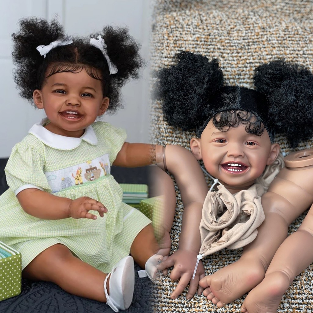 Jual 22-23Inch Dark Skin Mila Reborn Doll Kits With Black Hair ...