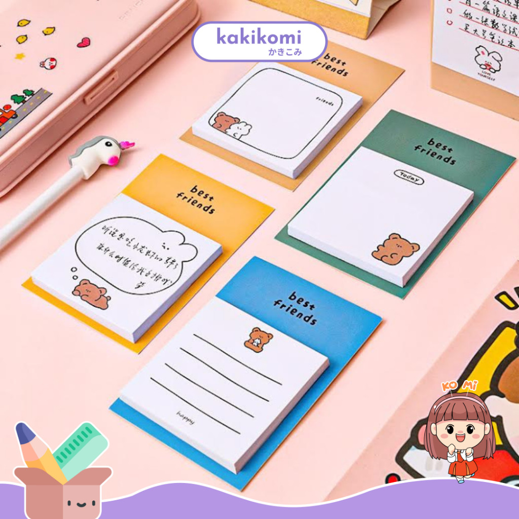 Jual Sticky Note Mini Lucu Karakter Bear Memopad Karakter Aesthetic ...