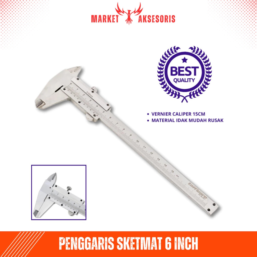 Jual Penggaris Sketmat 6 Inch Alat Ukur Meteran Stainless Stel 15CM Garisan Sigmat Jangka Sorong ...