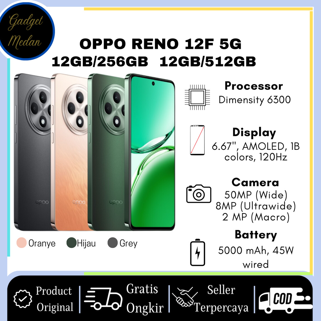 Jual Oppo Reno 12F 5G 12GB/256GB 12GB/512GB Garansi Resmi | Shopee ...
