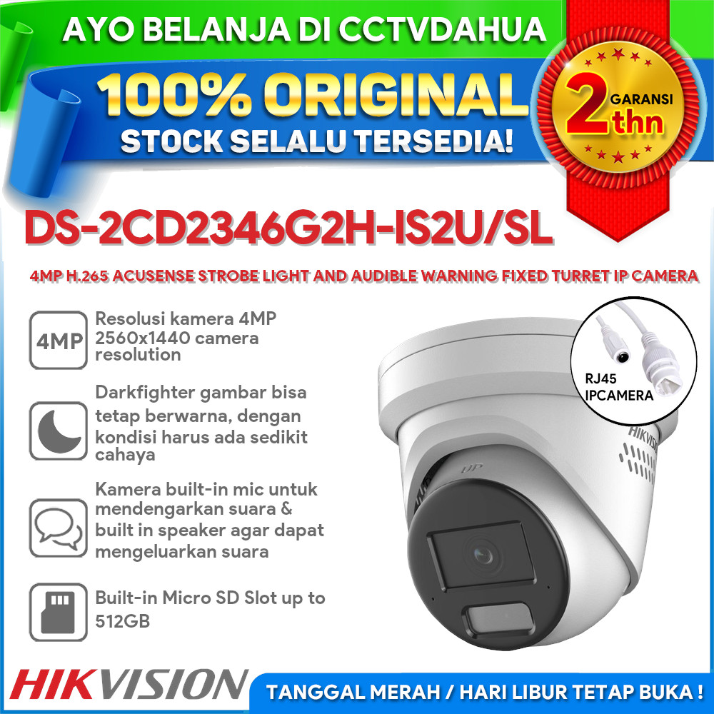 Jual HIKVISION DS-2CD2346G2H-IS2U/SL 4MP H.265 ACUSENSE STROBE LIGHT AND AUDIBLE WARNING FIXED ...