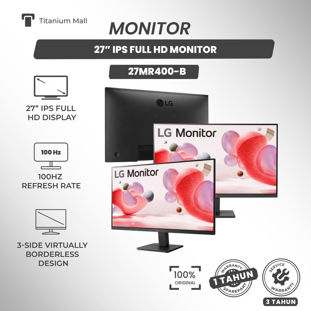 Jual Monitor LG 27MR400‑B 27 inci resolusi FHD IPS refresh 100Hz dengan ...