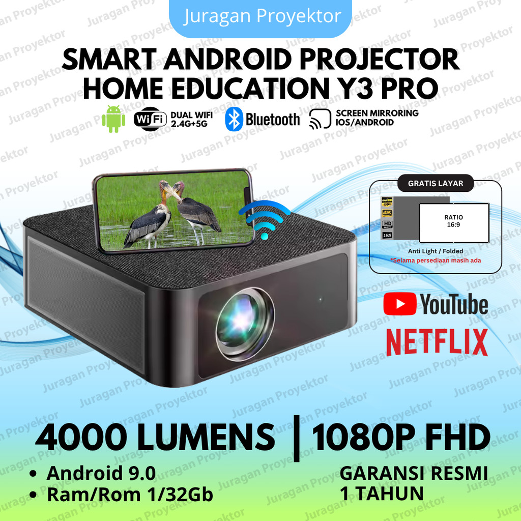 Jual Smart LED Proyektor Y3 Pro Android 9.0 Wifi 4000 Lumens ...