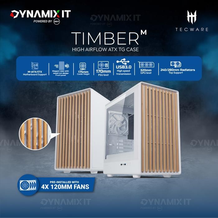 Jual Tecware Timber M TG MATX with 4 x 120mm Fans - White | Shopee ...