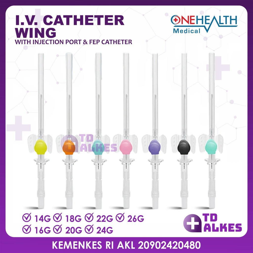 Jual OneHealth IV Cathether 14G 16G 18G 20G 22G 24G 26G Inflo Plus I.V. Cannula Canula Wing With ...
