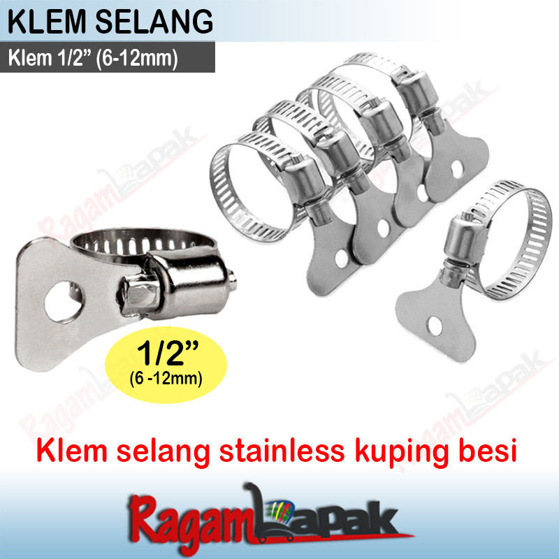 Jual Klem Selang Stainless Kuping Besi 1/2" Hose Clamp 1/2" with Handle ...