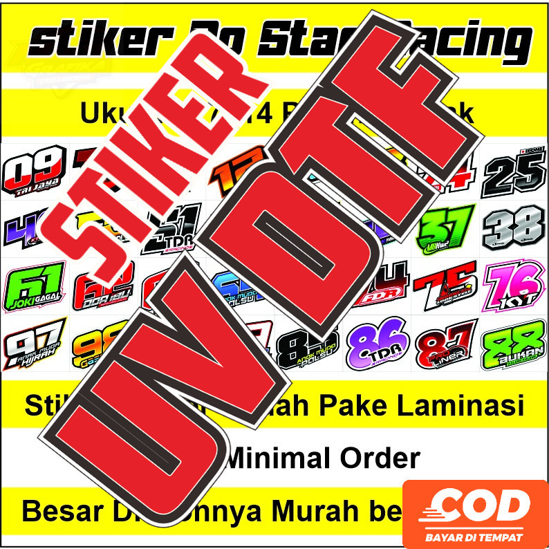 Jual Stiker Logo UV DTF Nomor Star Decal Racing start water proof anti ...