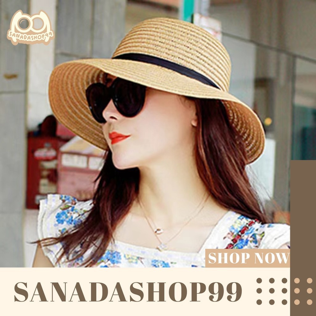 Jual (TP30) Topi Pantai Wanita Bahan Jerami Topi Musim Panas Pelindung ...