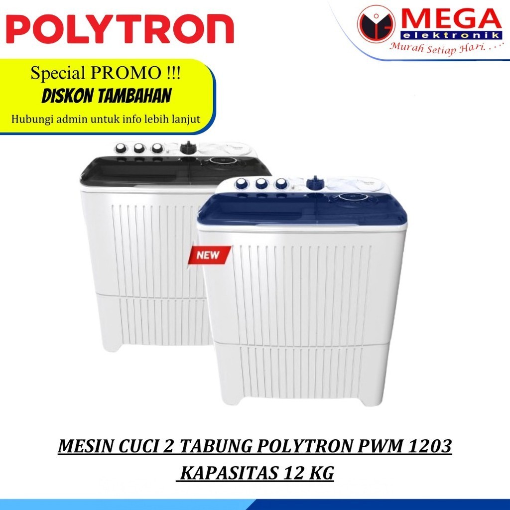 Jual MESIN CUCI 2 TABUNG POLYTRON PWM 1203 KAPASITAS 12 KG | Shopee Indonesia