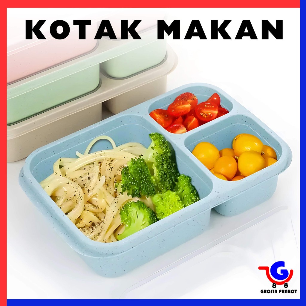 Jual Kotak Makan Bekal Plastik 3 Sekat Food Container Microwaveable Catering Box Tempat Wadah ...
