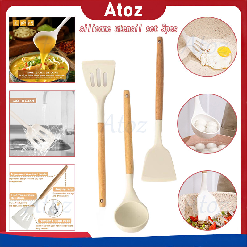 Jual white aesthetic sutil masak/silicone utensil set 3pcs/silicone ...