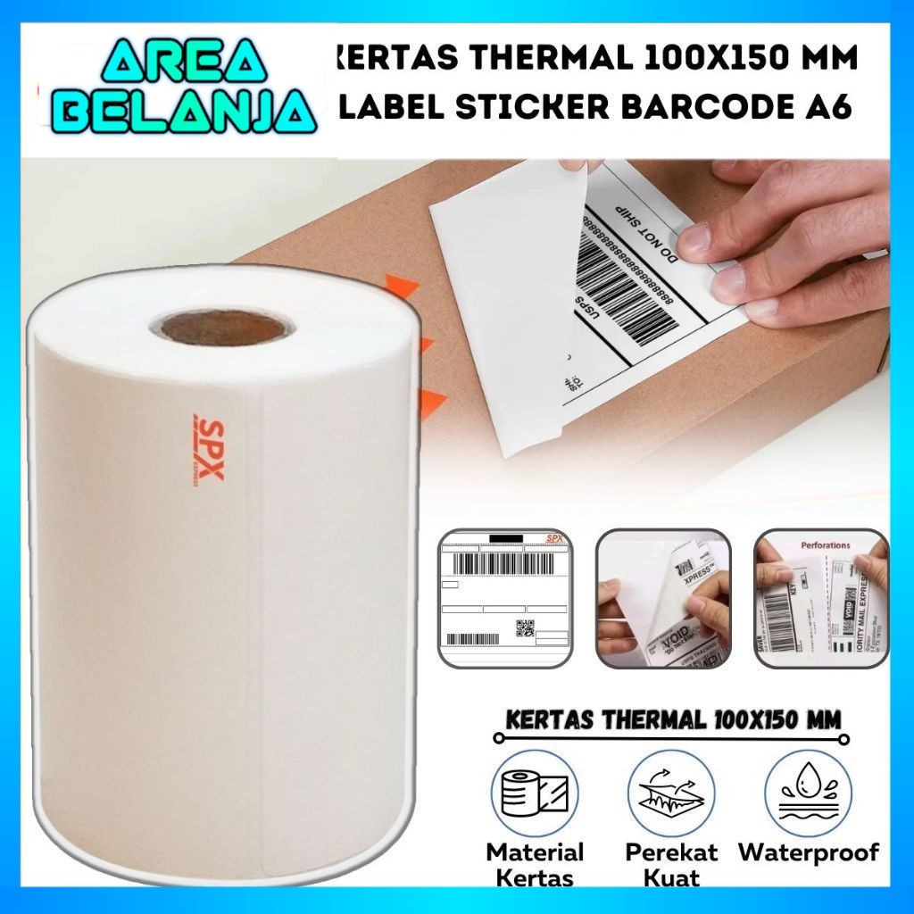 Jual Kertas Thermal Paper Roll 100x150 mm Isi 250 & 500 Lembar / Label Sticker Barcode Ukuran A6 ...