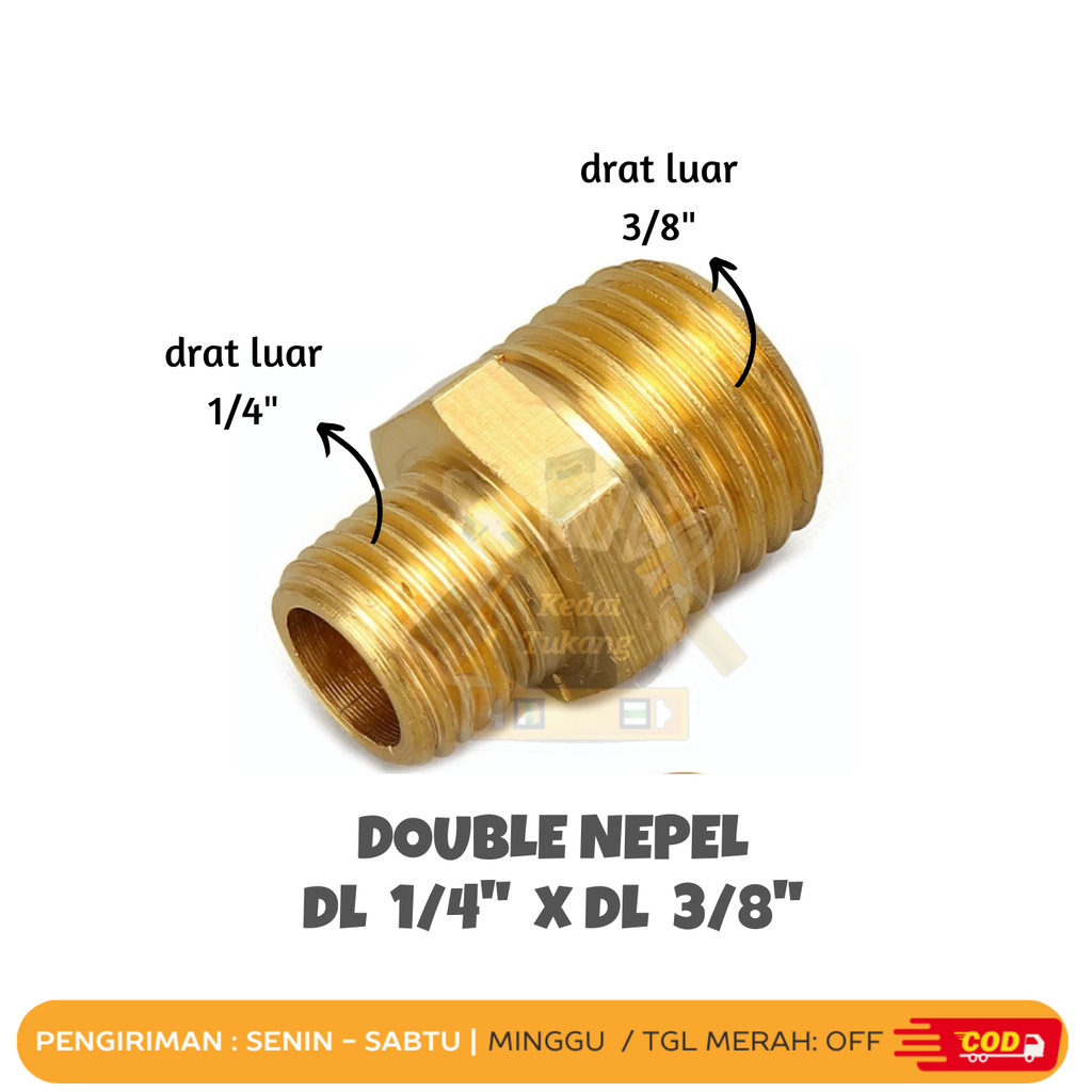 Jual KEDAI TUKANG Dobel Nepel Kuningan 1/4 x 3/8 Sambungan Air Panas Kompresor Sok Drat Luar ...