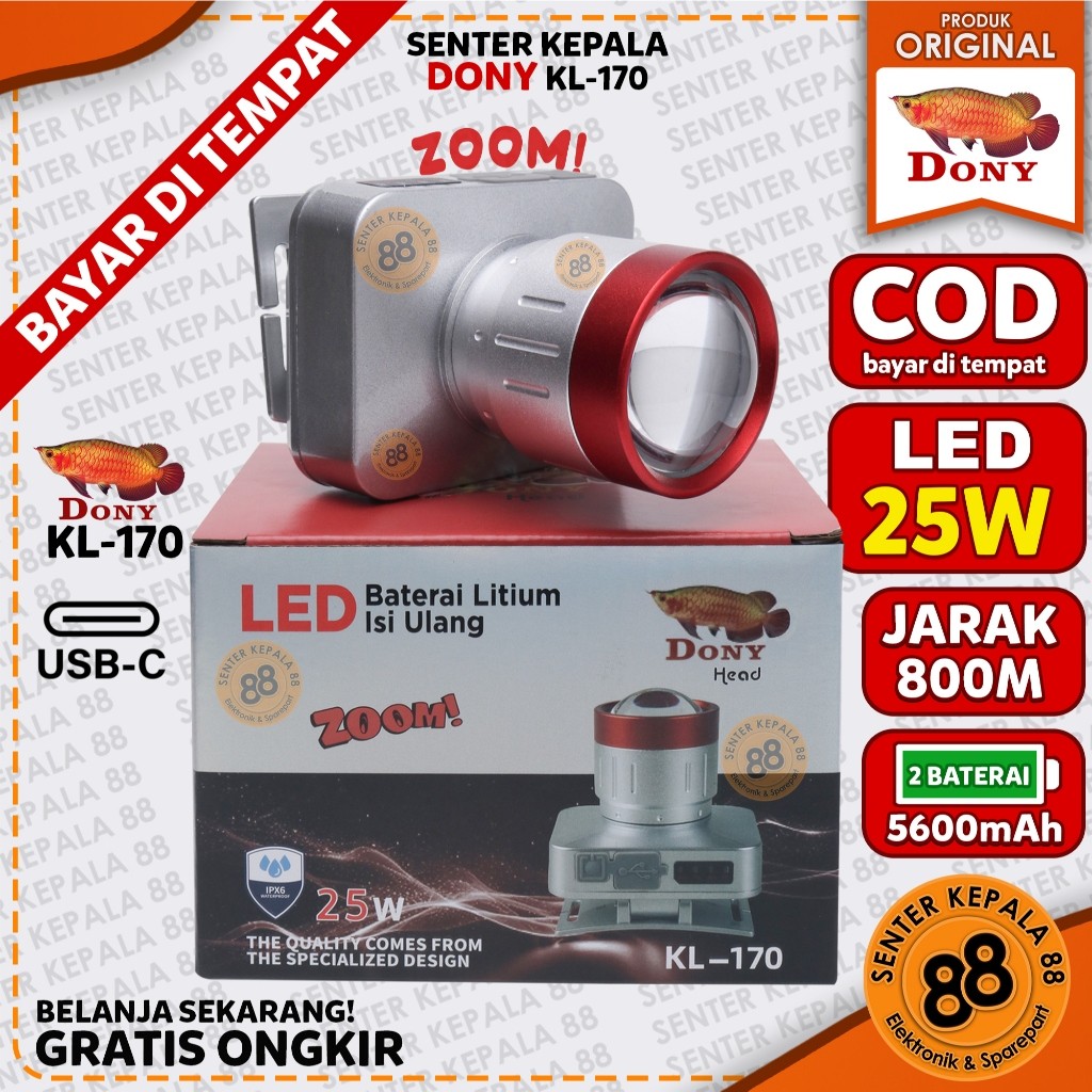 Jual Dony Senter Kepala DONY KL-170 KL 170 25 WATT 25W Zoom Baru Laser ...