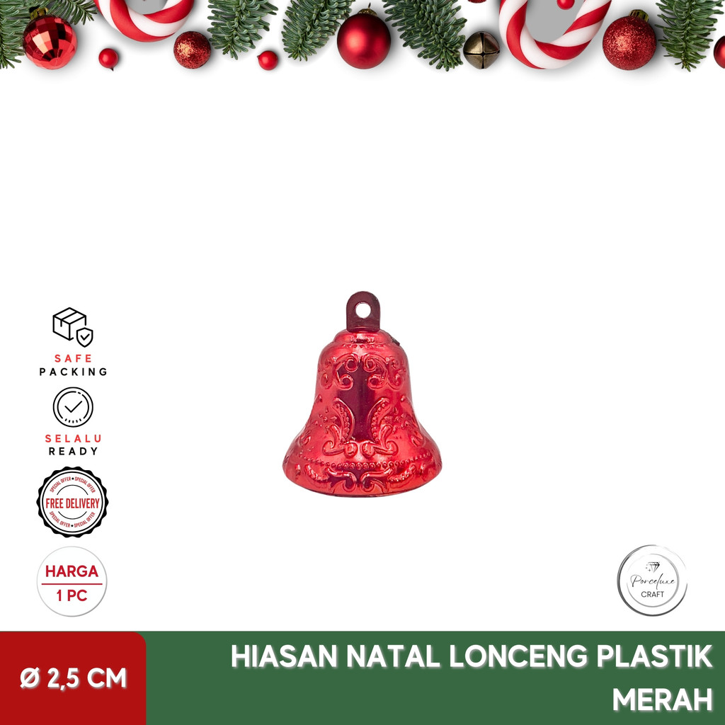 Jual [1 Pc] Hiasan Natal Lonceng Plastik Warna Merah Metalik Ukuran 2,5 ...