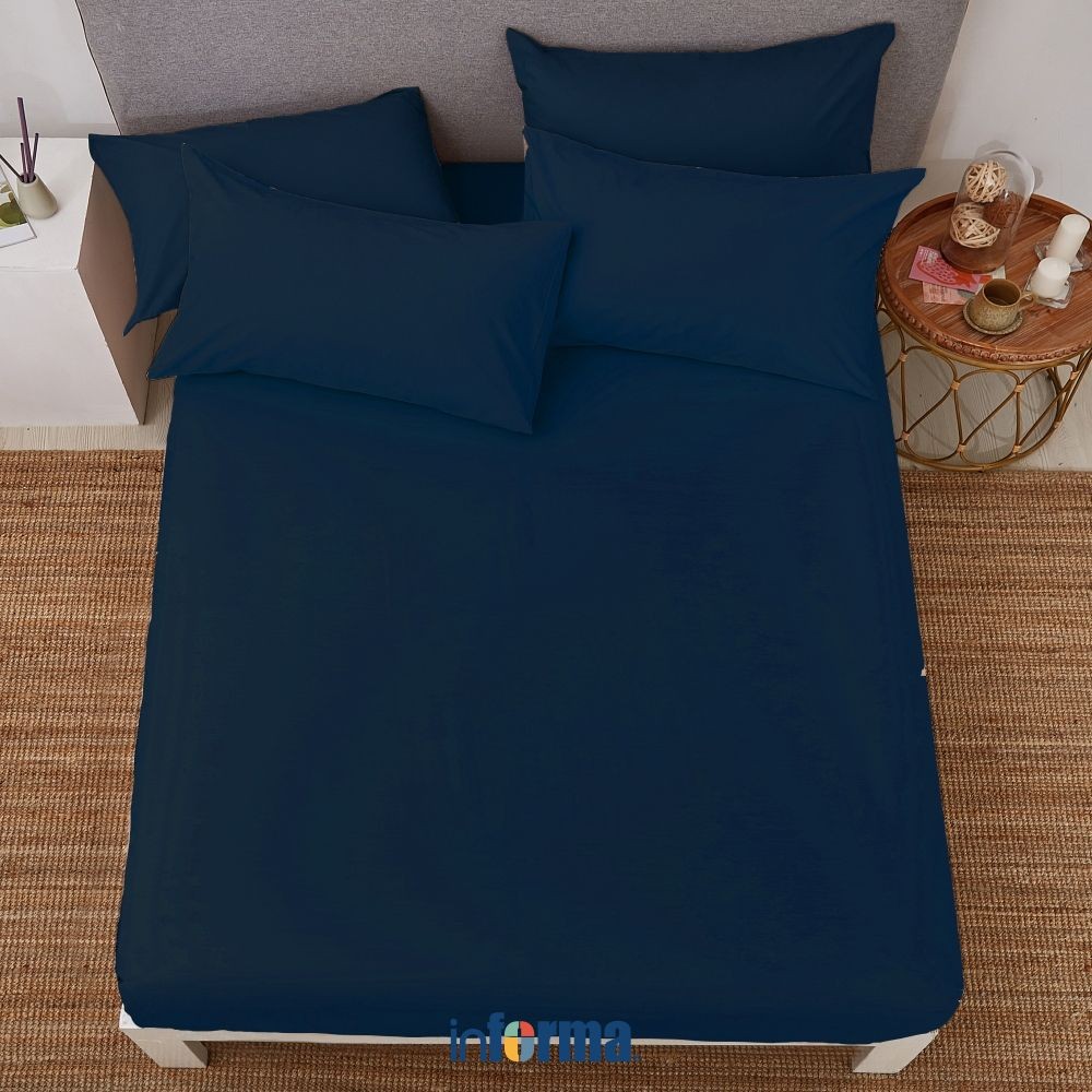 Jual Informa Seprai Katun Fitted - Biru Tua King Queen Single 180X200 ...