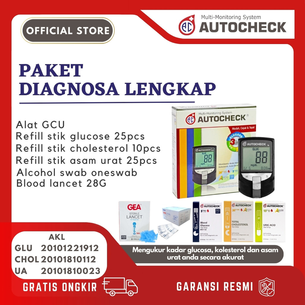 Jual Autocheck Paket Diagnosa Lengkap Alat GCU 3 in 1 Tes Test Gula ...