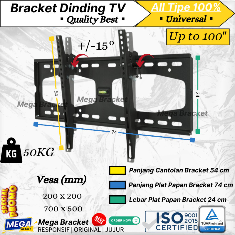 Jual NEW Brecket Braket Bracket Tv 80 75 70 65 60 55 50 43 32 Inch ...