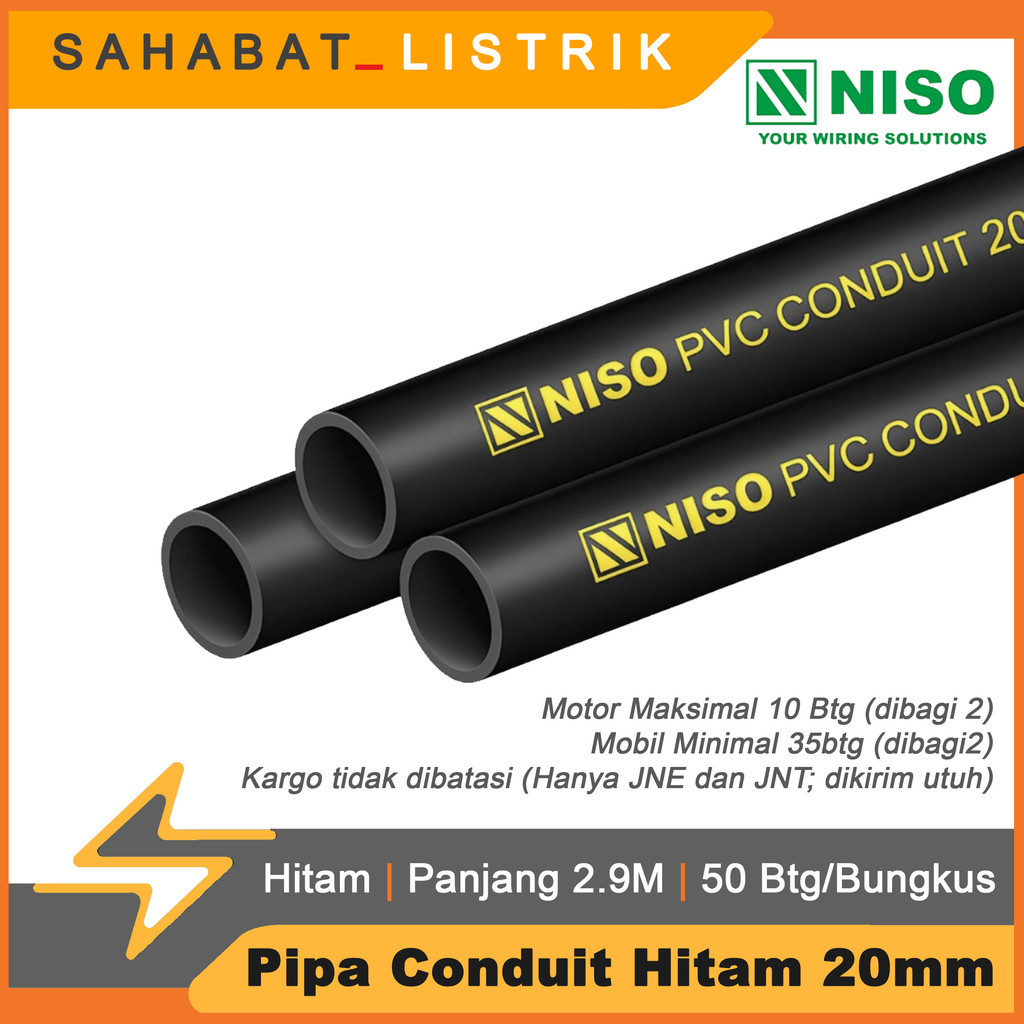 Jual PIPA NISO LISTRIK CONDUIT HITAM NISO 20mm PANJANG 2.9M | Shopee ...