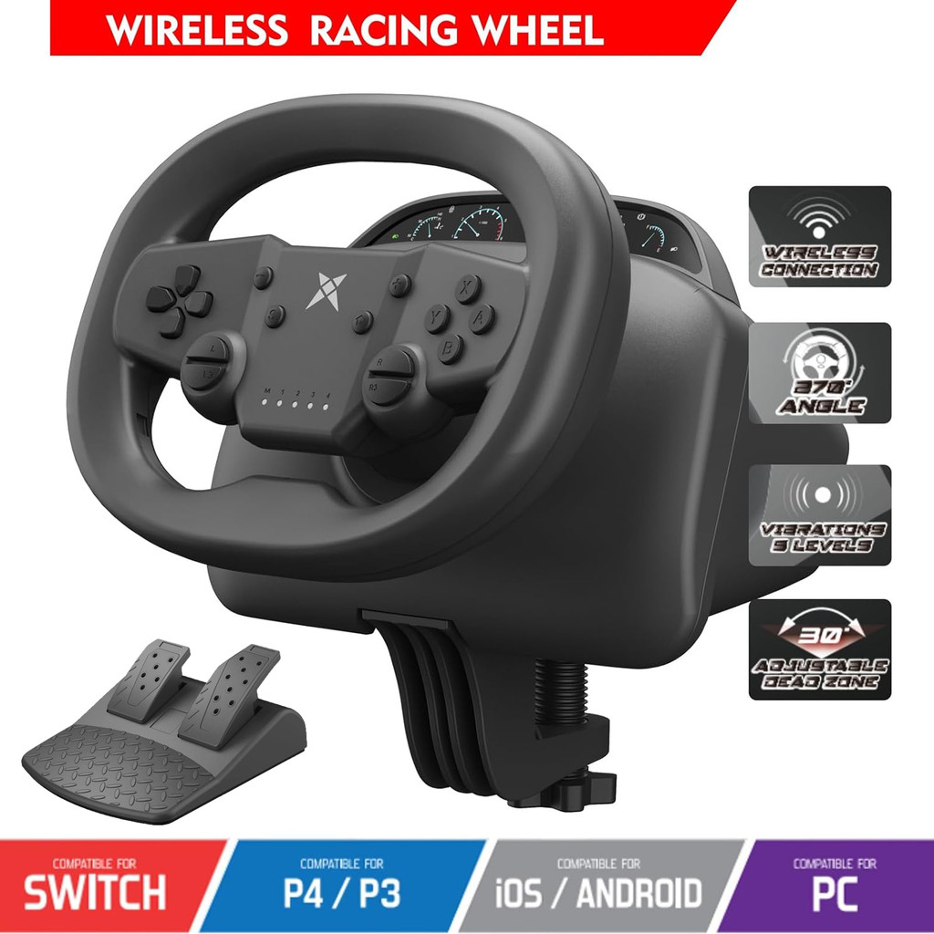 Jual DOYO Racing Game Steering Wheel Vibration Controller Simulation Racing Pedals for Switch/PC ...