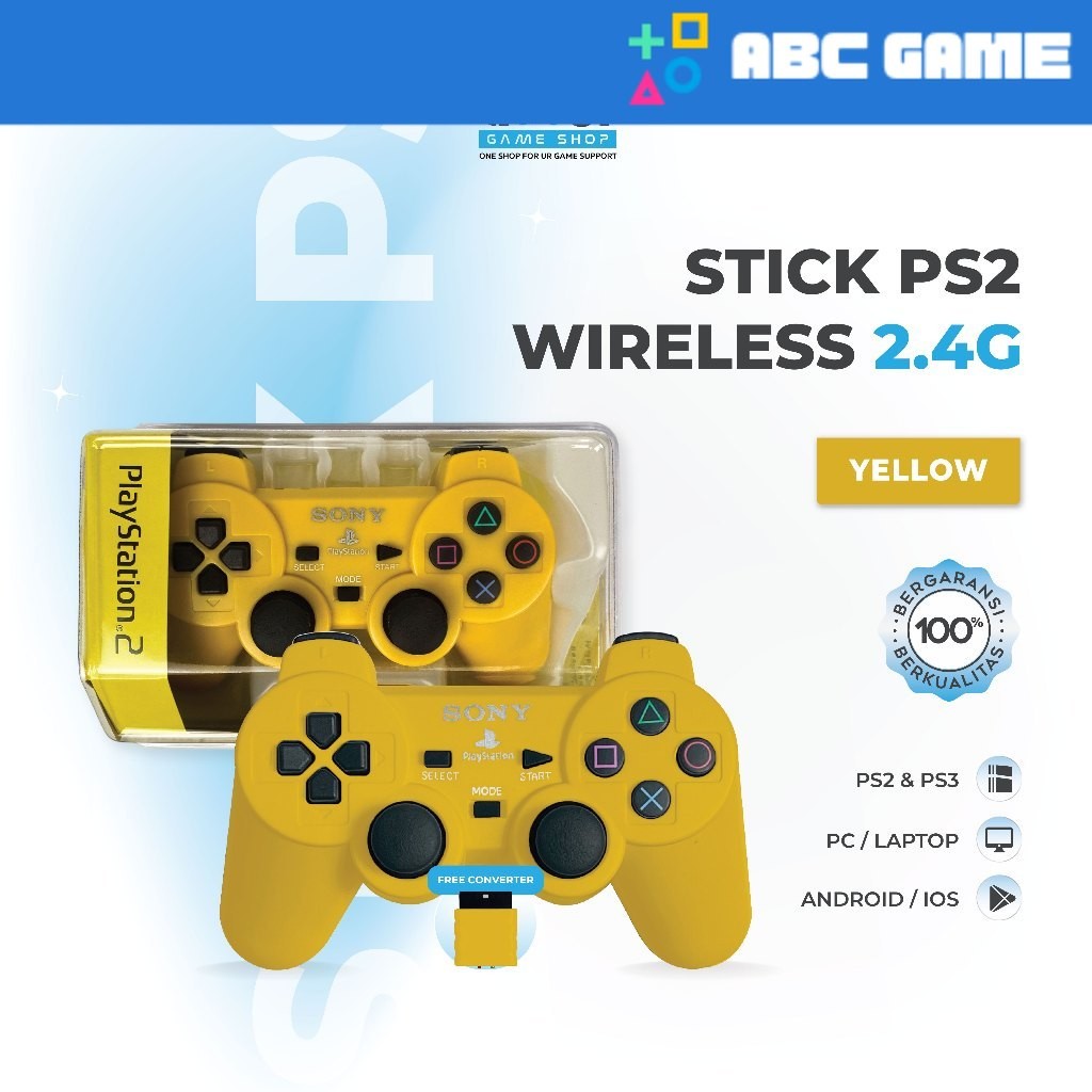 Jual Stik Stick PS2 Wireless Ori Original Pabrik Warna Kuning | Shopee ...
