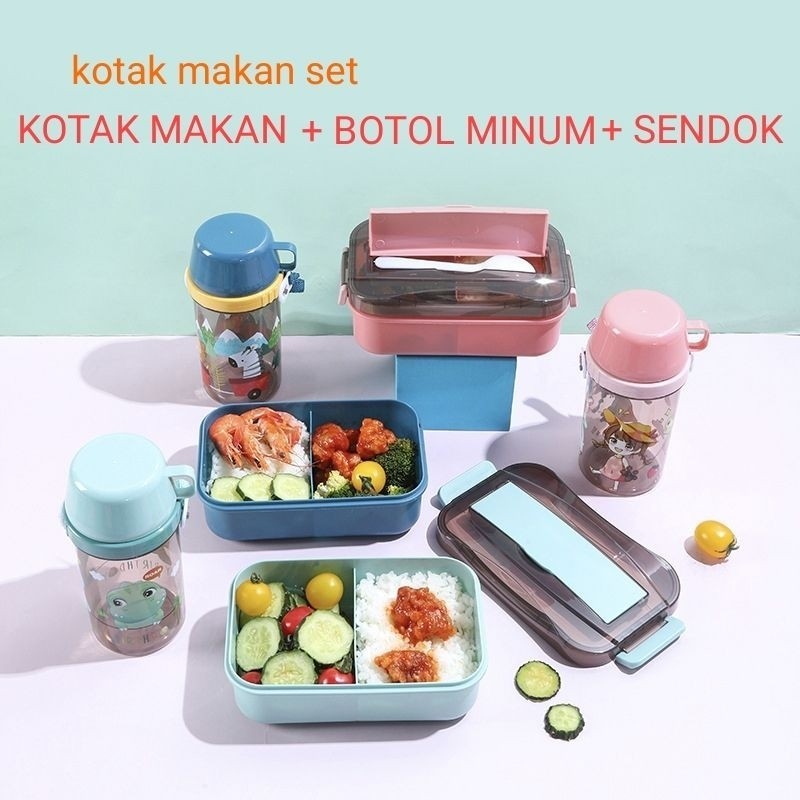 Jual Set Kotak Makan Anak + Botol + Sendok Tempat Makan Sekolah Paket Lunch Box Hemat Gift Ulang ...