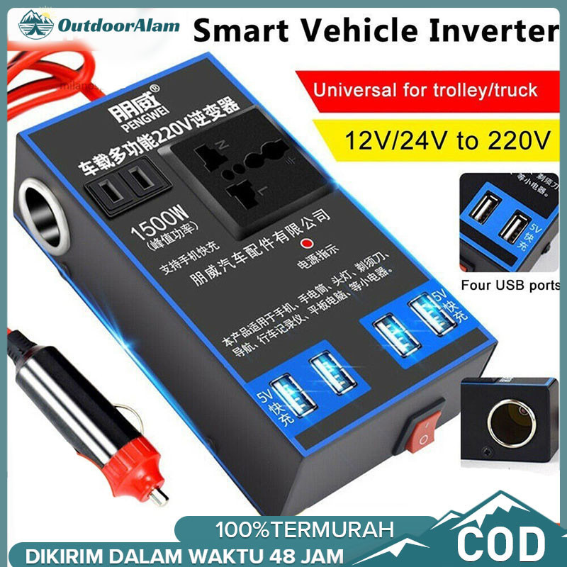 Jual Inverter Daya Mobil 1500W DC 12V/24V Ke AC 220V Inverter Portabel ...