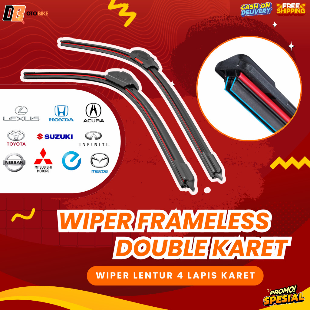 Jual (OTO BIKE) Wiper Dual Karet Double Blade Frameless untuk Semua ...