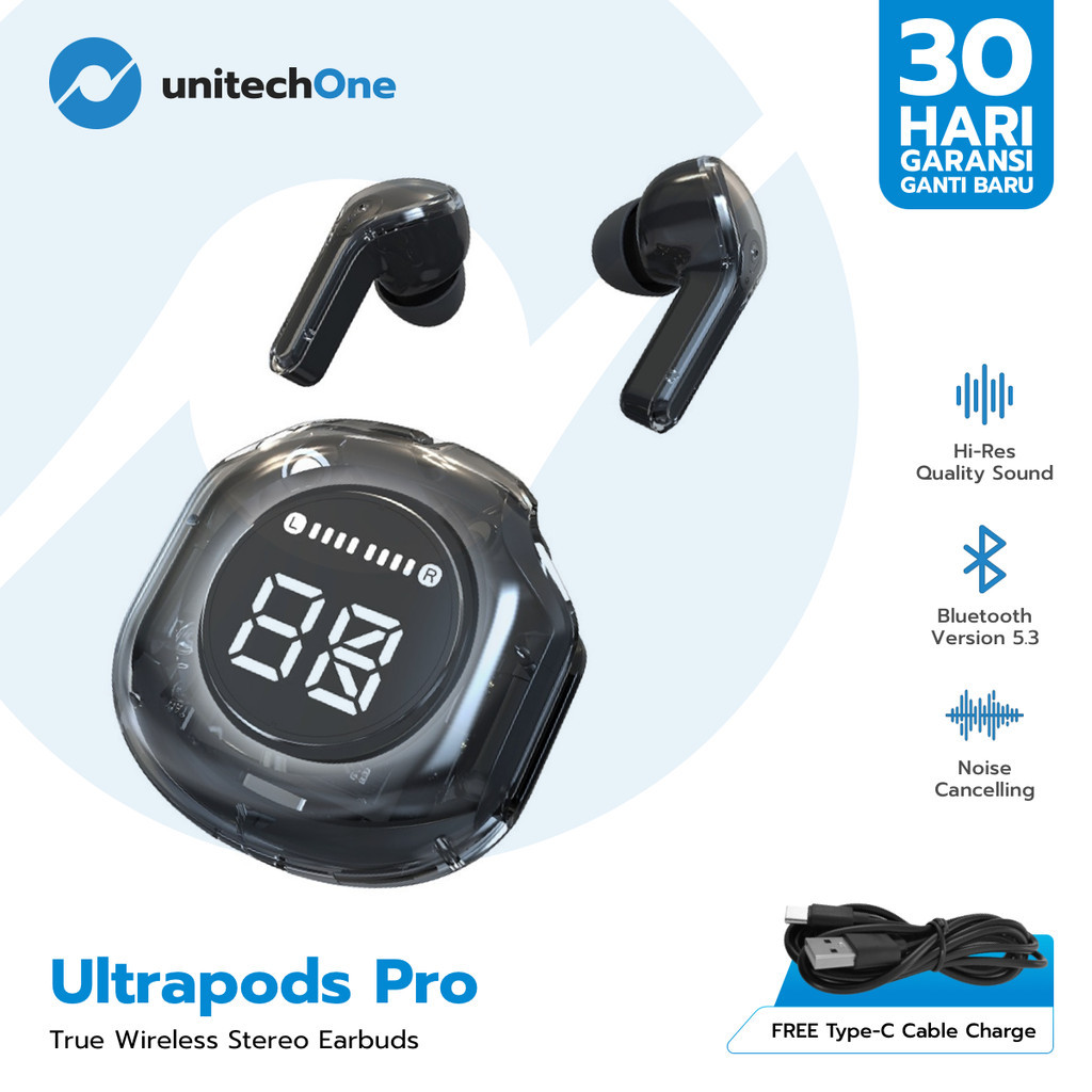 Jual TWS Bluetooth Transparan LED Display Ultrapods Pro UnitechOne ...