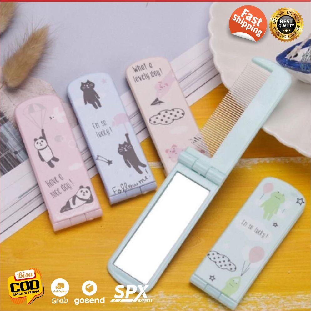 Jual 2in1 Sisir dan Cermin Kaca Lipat Suri Serit Rambut Kaca Folding ...