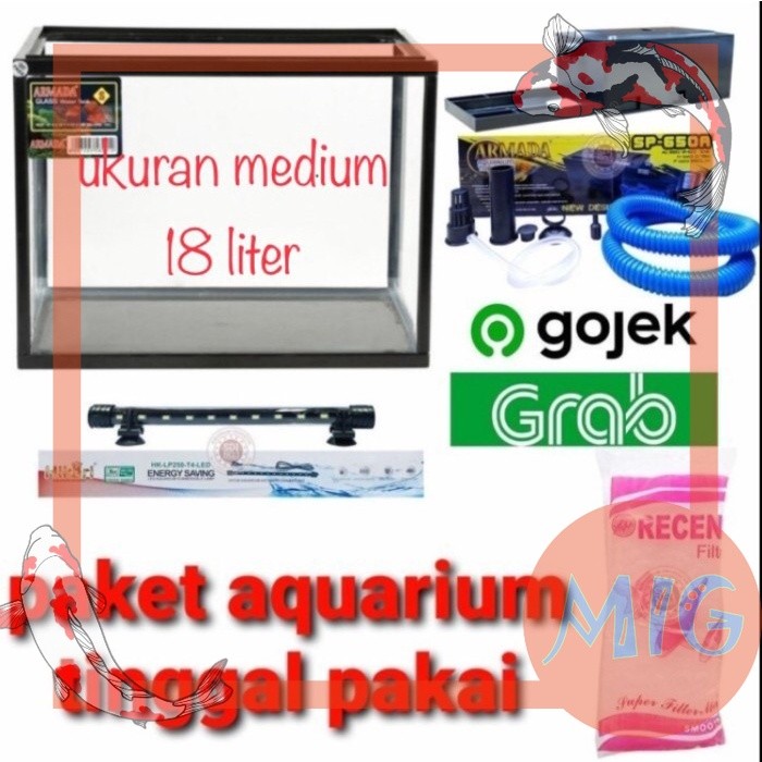 Jual PAKET aquarium MEDIUM 18 LITER KAPAS FILTER LAMPU LED 25 CM via ...