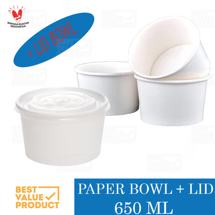 Jual Paper Bowl 650 ml Dengan Tutup Mangkok Kertas 650ml | Shopee Indonesia