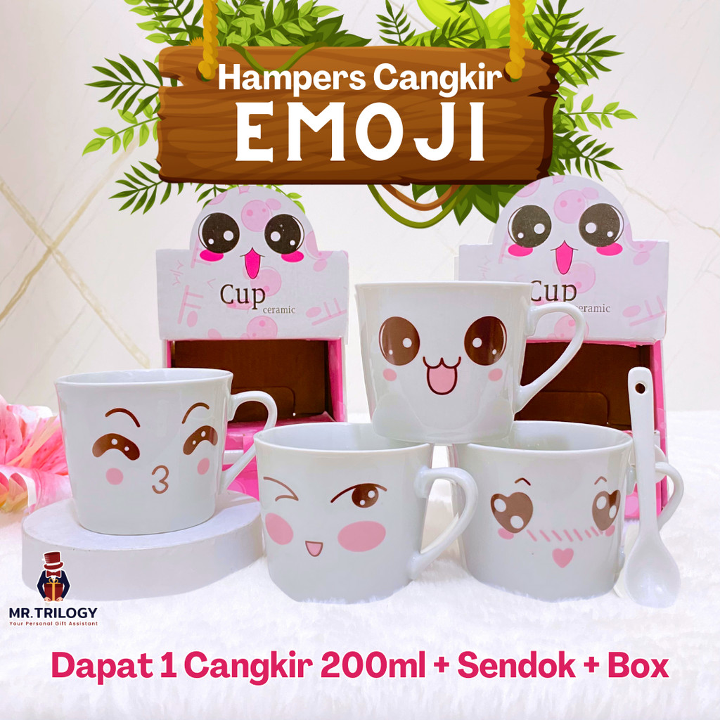 Jual Gelas Aesthetic EMOJI Set Sendok Cangkir Set Keramik Kado ...