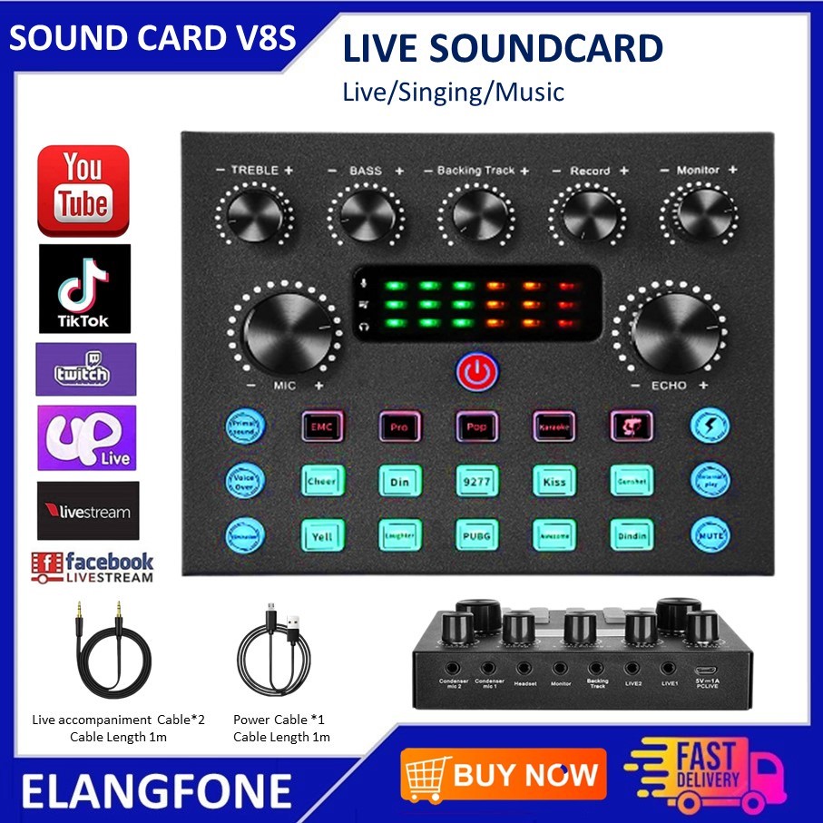 Jual V8S Sound Card Bluetooth Live Mixer Audio USB External Sound card ...