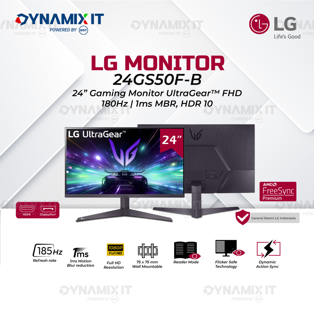 Jual Monitor LG 24GS50F-B 24" Gaming Monitor UltraGear FHD 180Hz | 1ms MBR HDR 10 | Shopee Indonesia