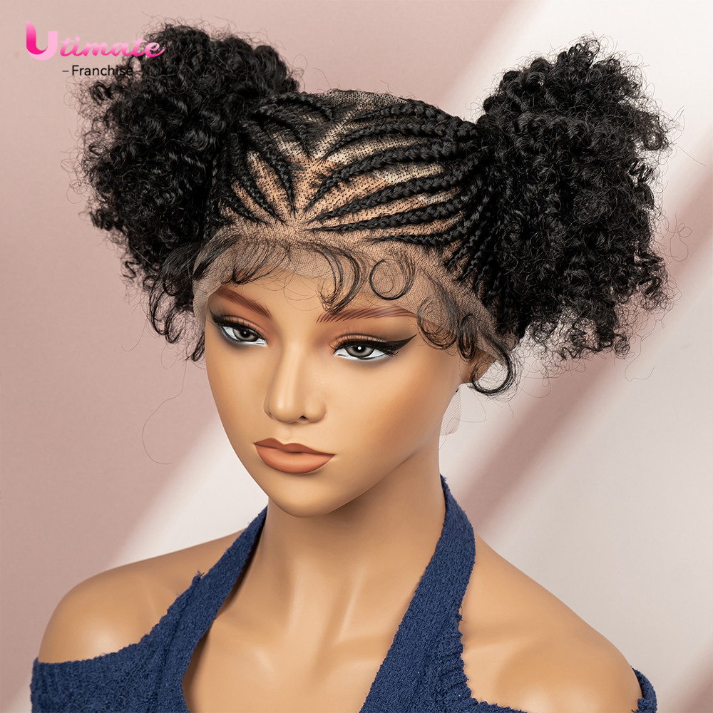 Jual 6 Inch Afro Cornrow Braided Wigs with Baby Hair Synthetic Full ...