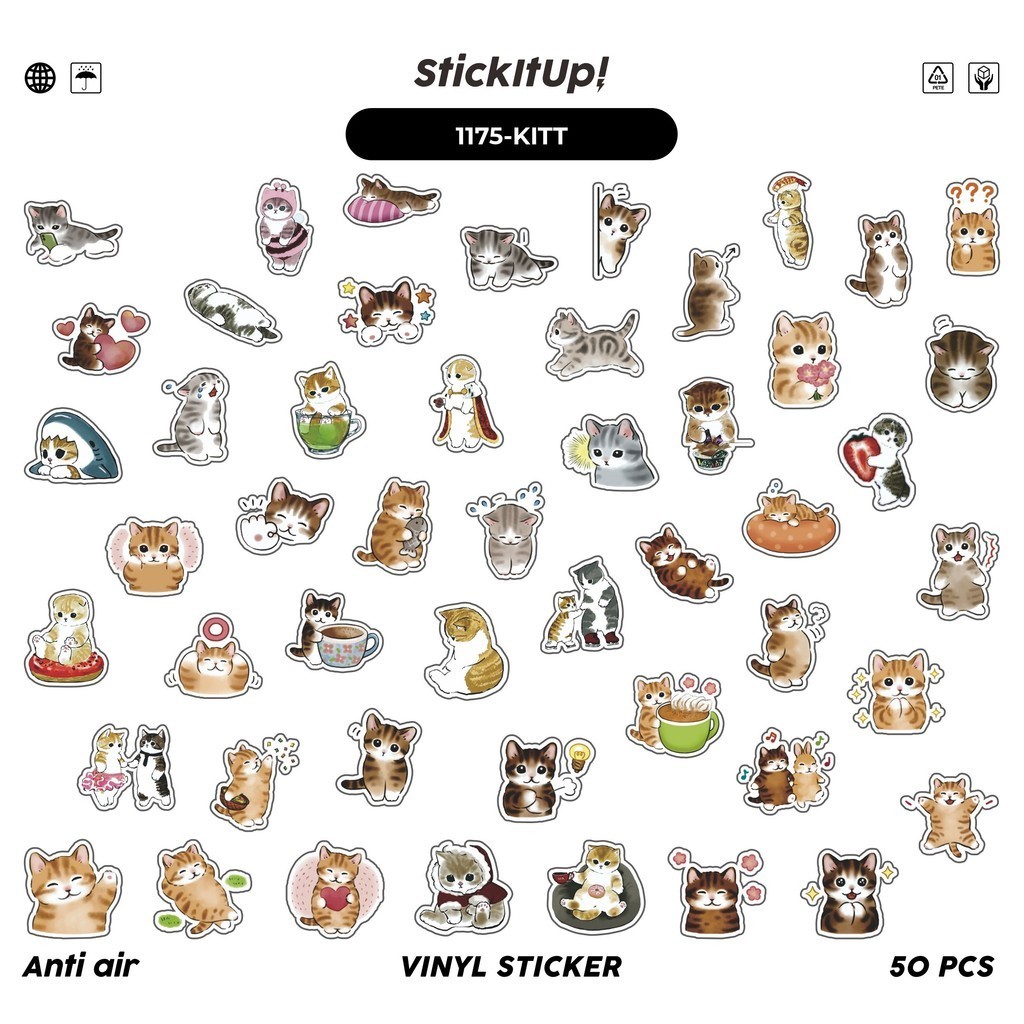Jual COD 100 Pcs Stiker Mofusand Kucing Kitten V2 Lucu Aesthetic Vynil ...