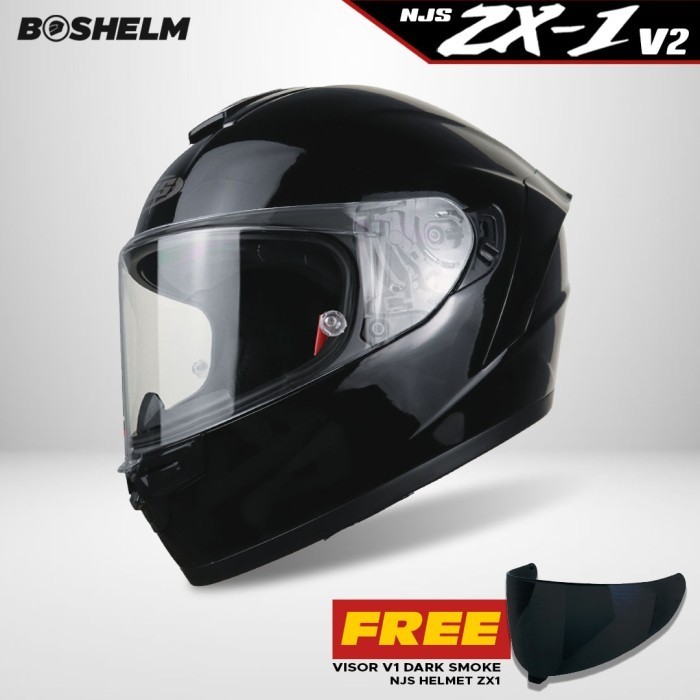 Jual Helm NJS ZX-1 V2 SOLID Helm Full Face SNI - V2 HITAM GLOSSY, M ...