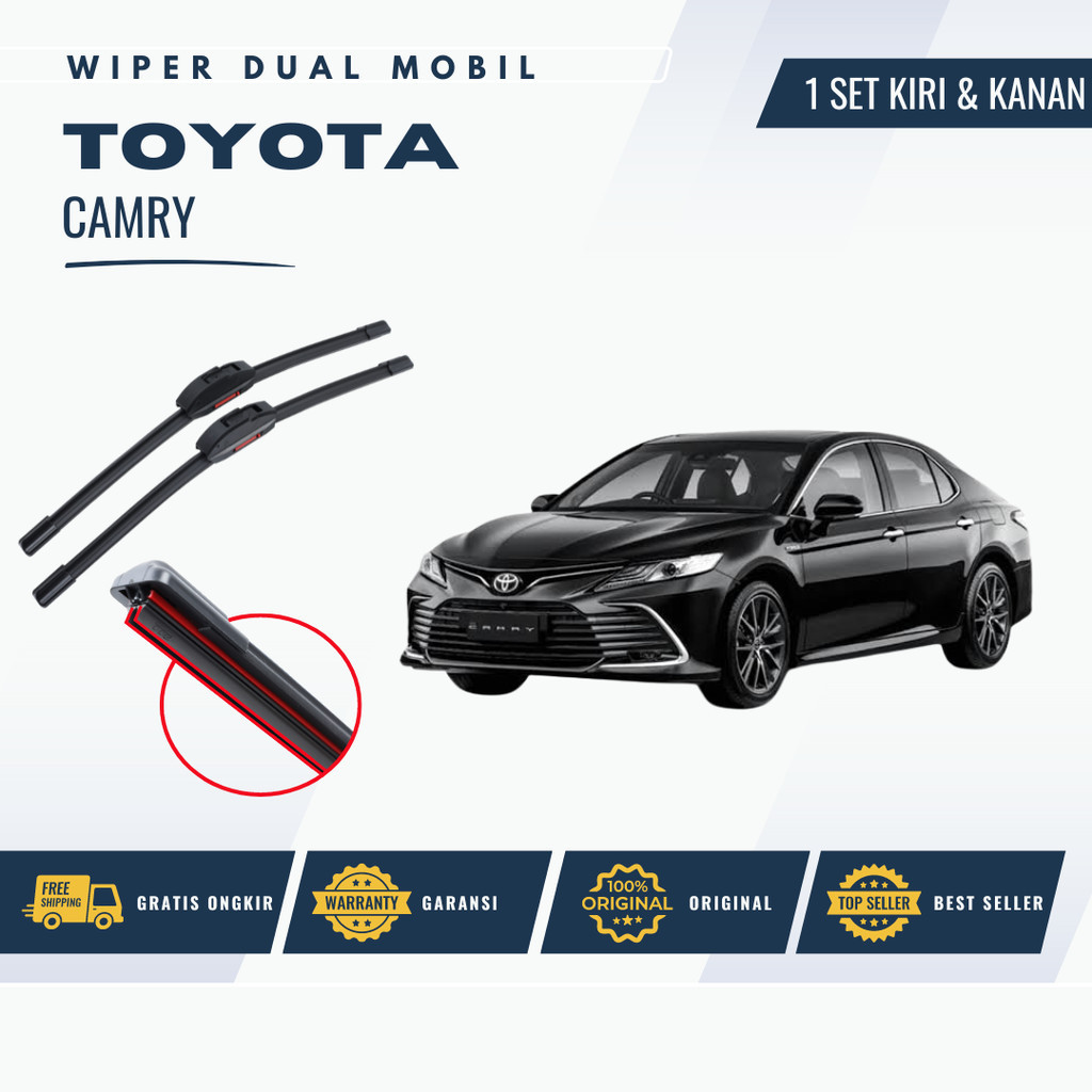 Jual Wiper Double Karet Toyota Camry Frameless Dual Blade Model Karet ...