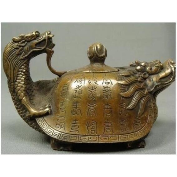 Jual Dekorasi Perunggu Tua Cina Tembaga Tua Pekerjaan Tangan Naga Teko ...