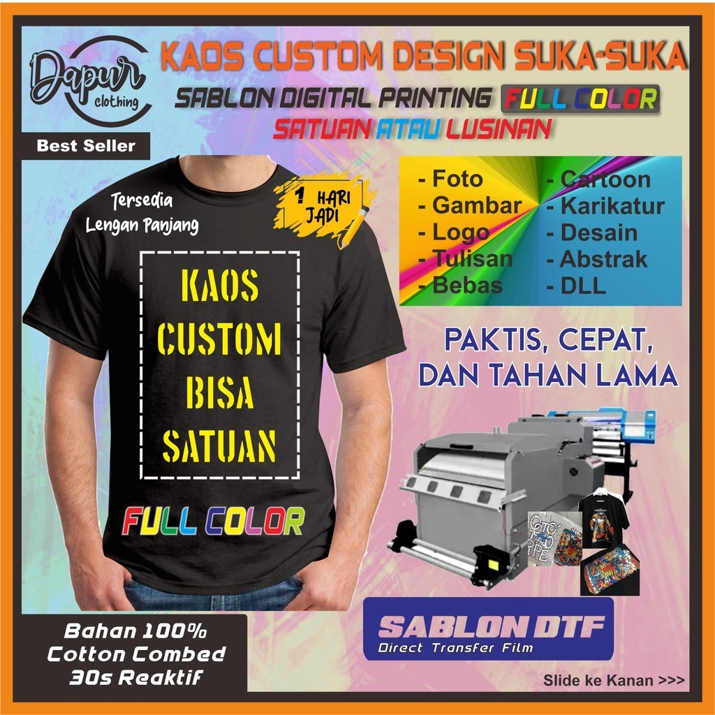 Jual KAOS SABLON CUSTOM DTF / SABLON KAOS SATUAN / DESIGN BEBAS BISA ...