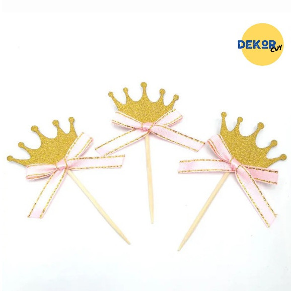 Jual CAKE TOPPER KERTAS MINI BENTUK MAHKOTA UNTUK CUPCAKE warna pink ...