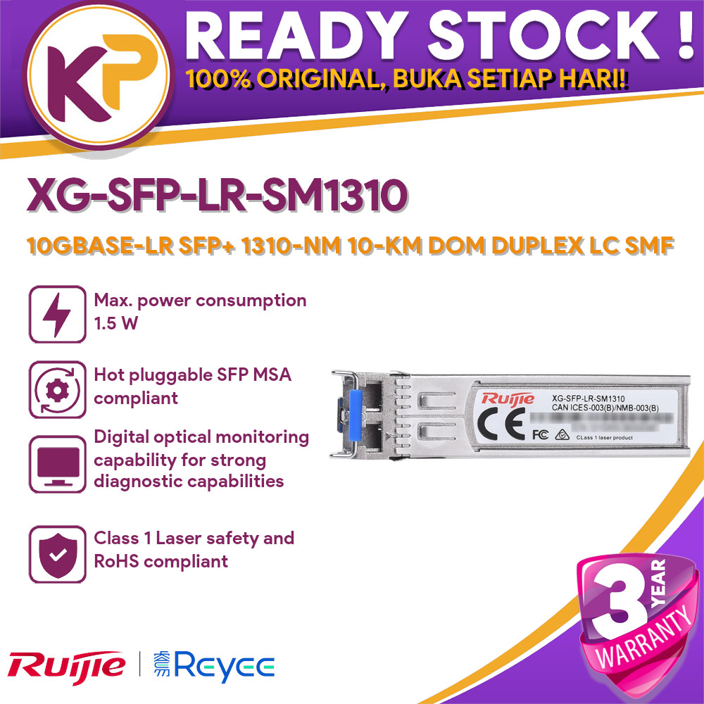Jual RUIJIE REYEE XG-SFP-LR-SM1310 10GBASE-LR SFP+ 1310-NM 10-KM DOM ...