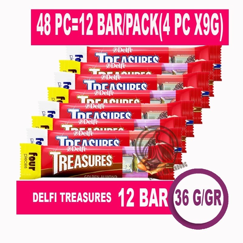 Jual COKLAT DELFI TREASURE GOLDEN ALMOND 12 BAR X 36GR, COKLAT TREASURE ...