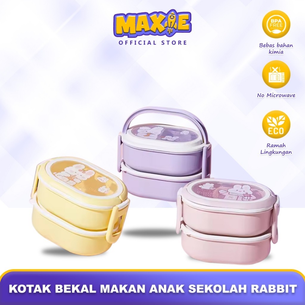 Jual Kotak Bekal Makan Anak Sekolah Rabbit Lunch Box Besar Bonus Sendok ...