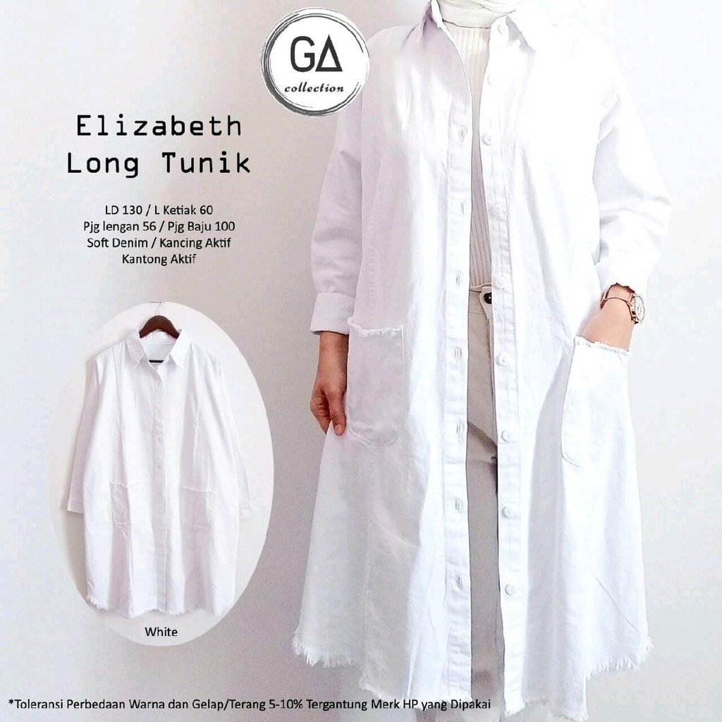 Jual Elisabet Tunik Jeans Polos Rawis Jumbo Oversize Busui Full Kancing ...