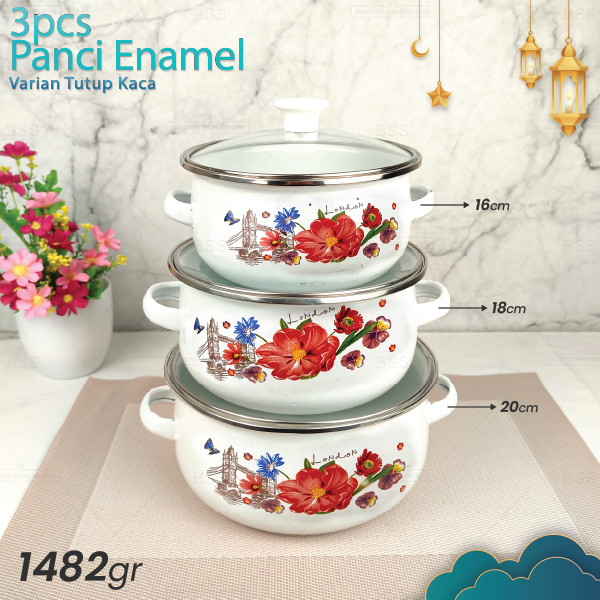 Jual Panci Enamel Set 3pcs Tutup Kaca Masak Sup Soup Motif Cantik Lucu ...